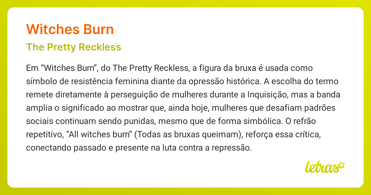 Significado da música WITCHES BURN (The Pretty Reckless) - LETRAS.MUS.BR