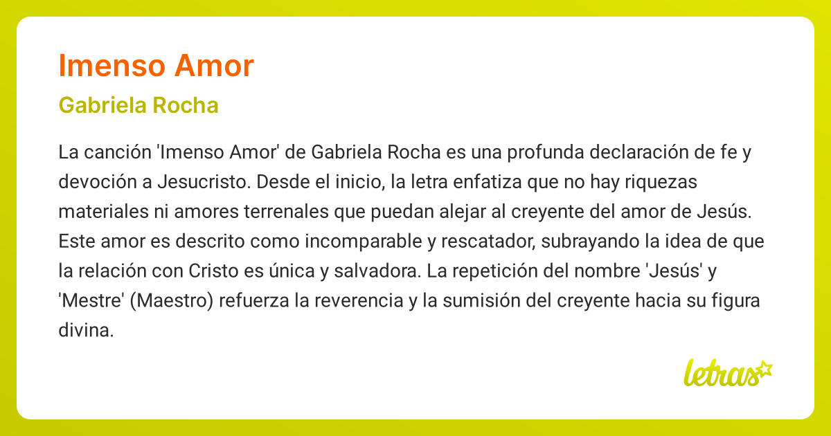 Significado de la canción IMENSO AMOR (Gabriela Rocha) - LETRAS.COM
