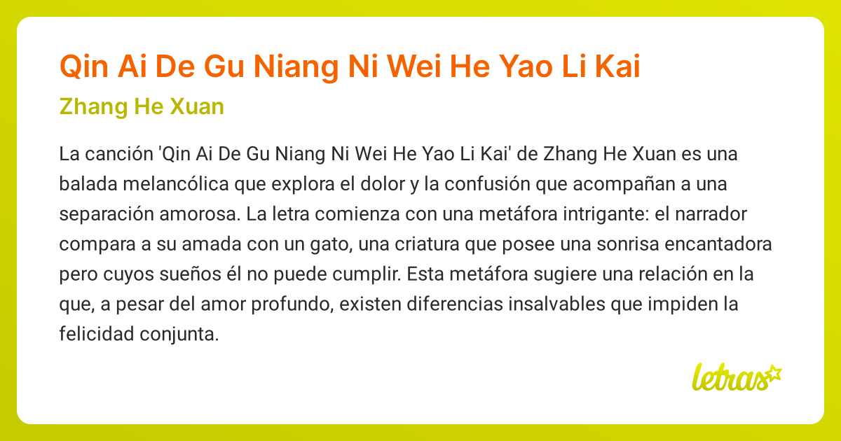 Significado de la canción Qin Ai De Gu Niang Ni Wei He Yao Li Kai ...