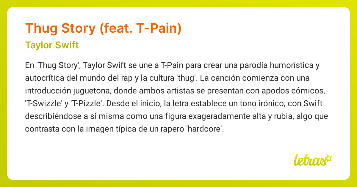 Significado de la canción THUG STORY (FEAT. T-PAIN) (Taylor Swift ...