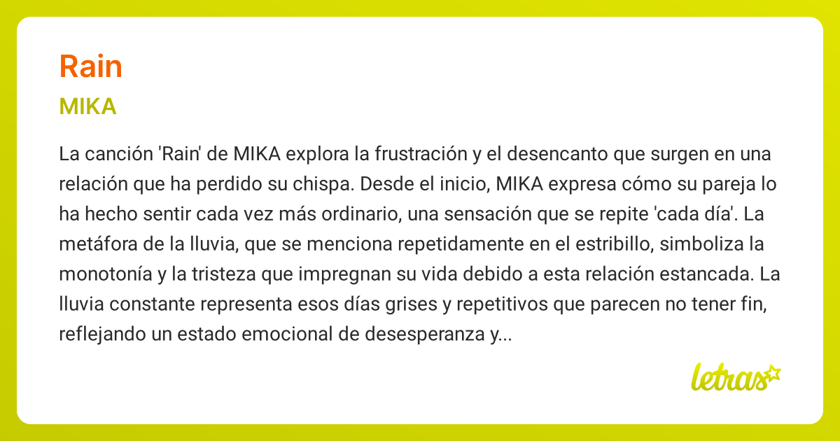 Significado de la canción RAIN (MIKA) - LETRAS.COM