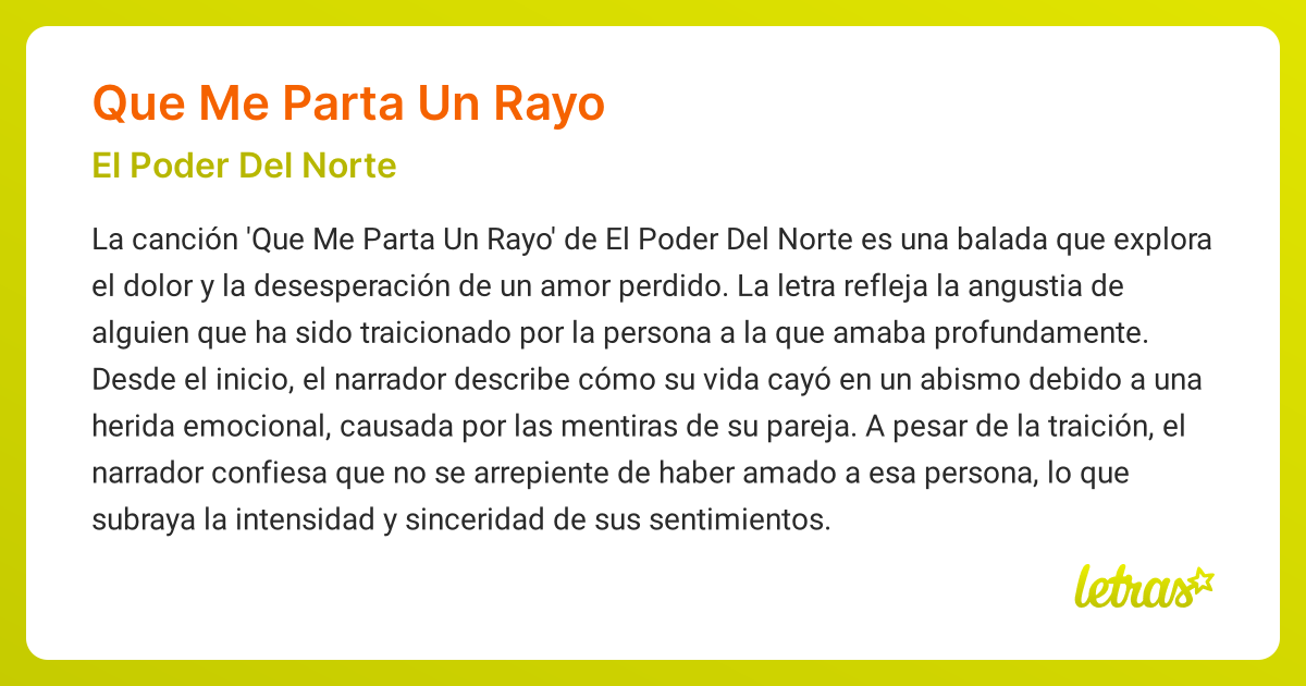 Significado de la canción QUE ME PARTA UN RAYO (El Poder Del Norte ...