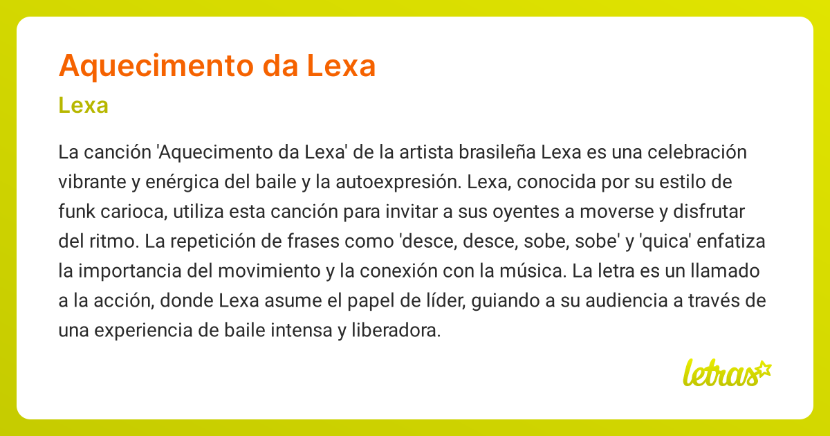 Significado de la canción AQUECIMENTO DA LEXA (Lexa) - LETRAS.COM