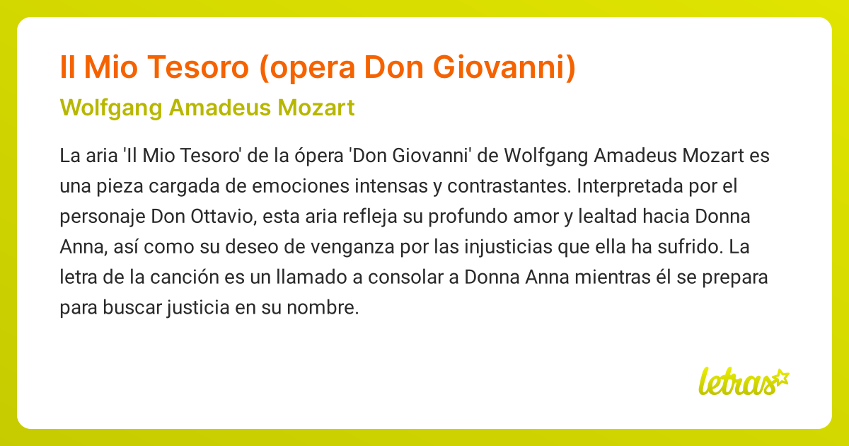 Significado de la canción Il Mio Tesoro (opera Don Giovanni) (Wolfgang ...