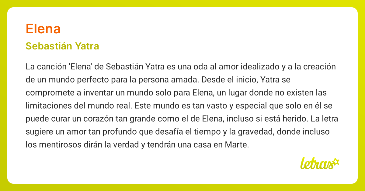Significado de la canción ELENA (Sebastián Yatra) - LETRAS.COM
