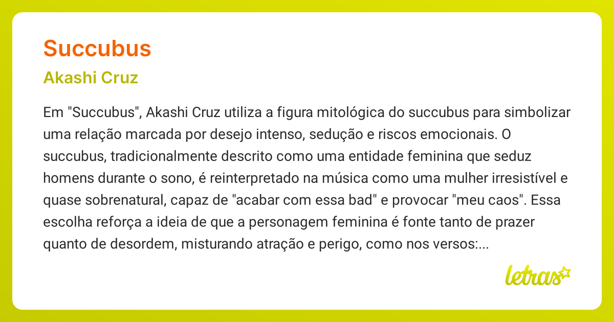 Significado da música SUCCUBUS (Akashi Cruz) - LETRAS.MUS.BR