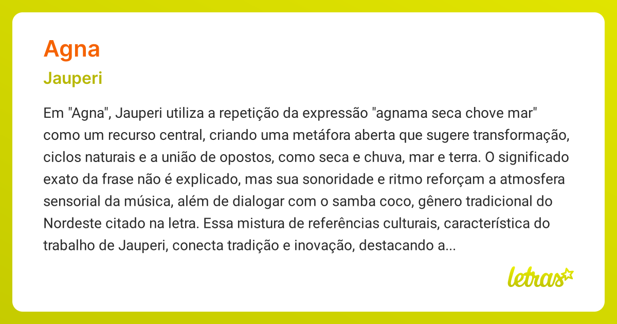 Significado da música AGNA (Jauperi) - LETRAS.MUS.BR