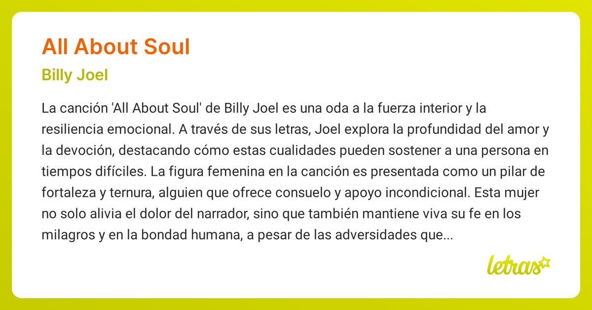 Significado de la canción ALL ABOUT SOUL (Billy Joel) - LETRAS.COM
