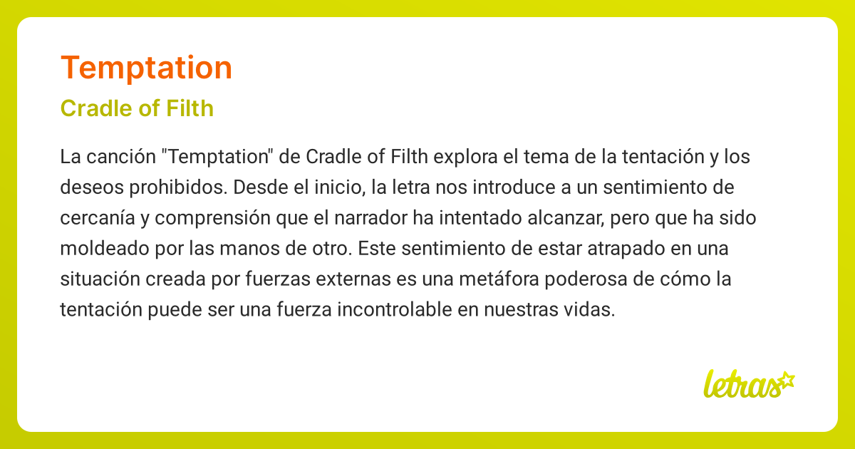 Significado de la canción TEMPTATION (Cradle of Filth) - LETRAS.COM