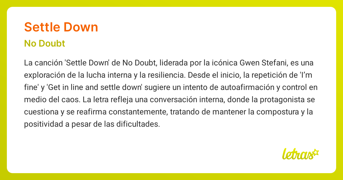Significado de la canción SETTLE DOWN (No Doubt) - LETRAS.COM
