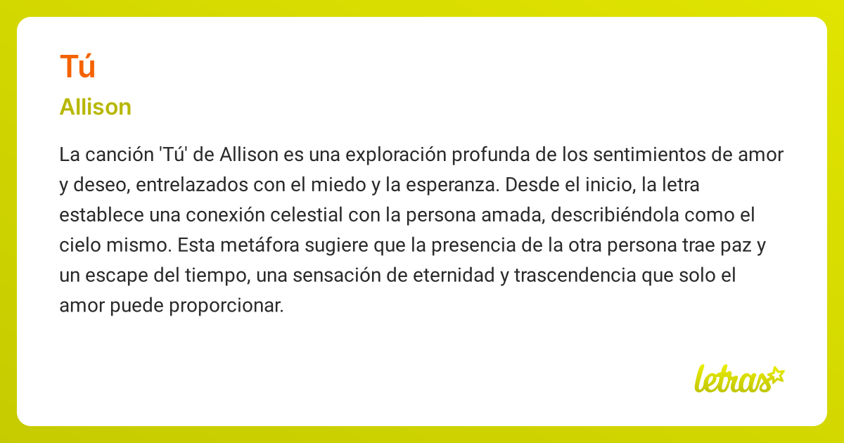 Significado de la canción TÚ (Allison) - LETRAS.COM