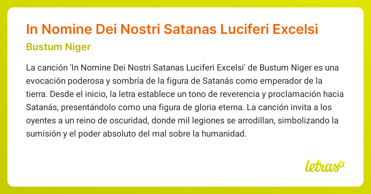 Significado de la canción In Nomine Dei Nostri Satanas Luciferi Excelsi ...