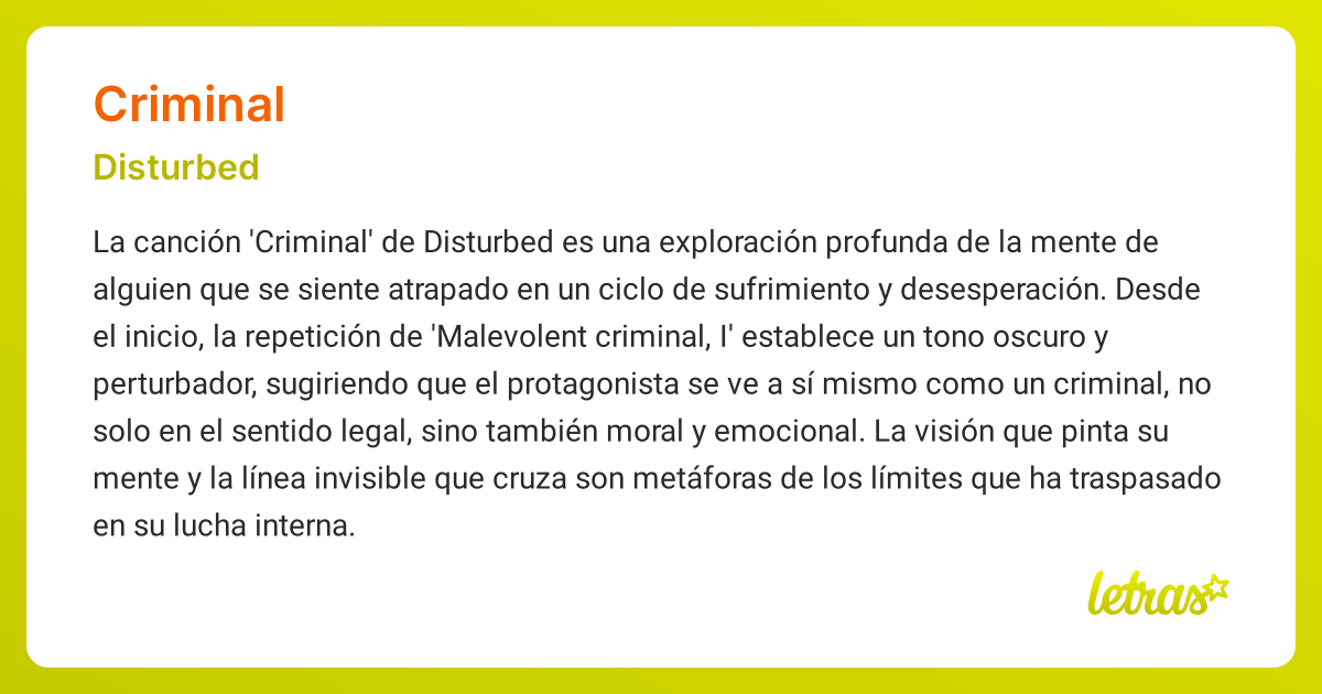 Significado de la canción CRIMINAL (Disturbed) - LETRAS.COM