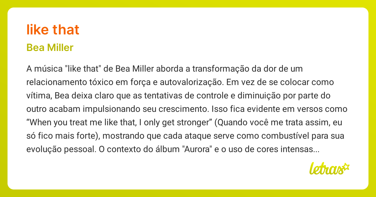Significado da música LIKE THAT (Bea Miller) - LETRAS.MUS.BR