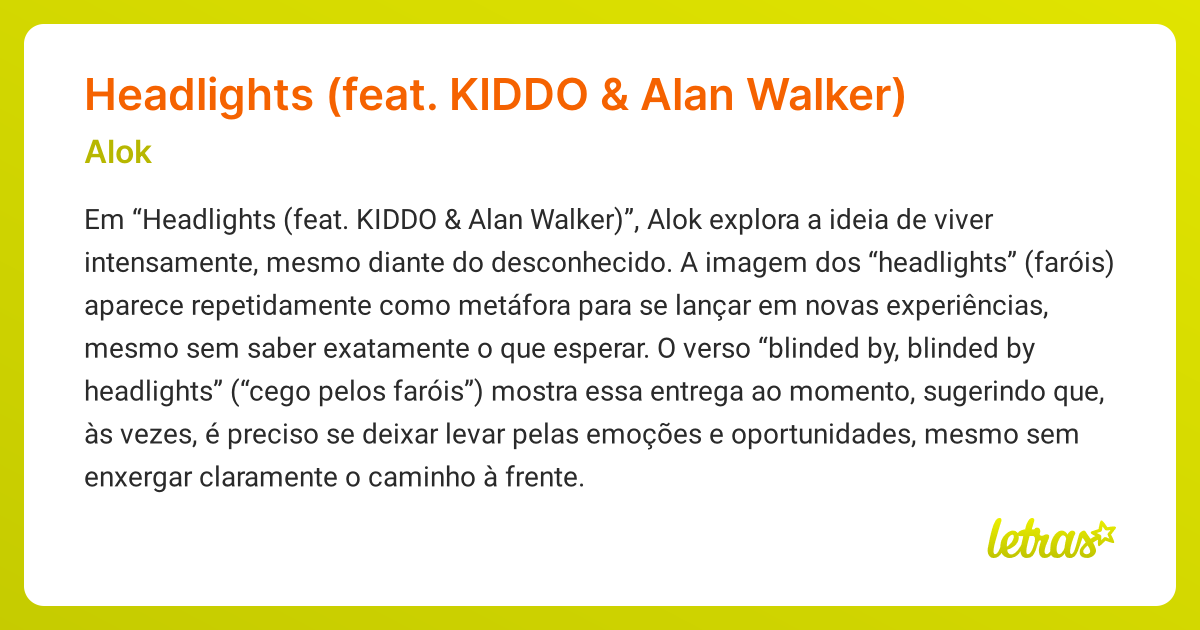 Significado da música Headlights (feat. KIDDO & Alan Walker) (Alok ...