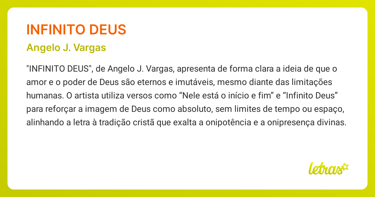 Significado da música INFINITO DEUS (Angelo J. Vargas) - LETRAS.MUS.BR