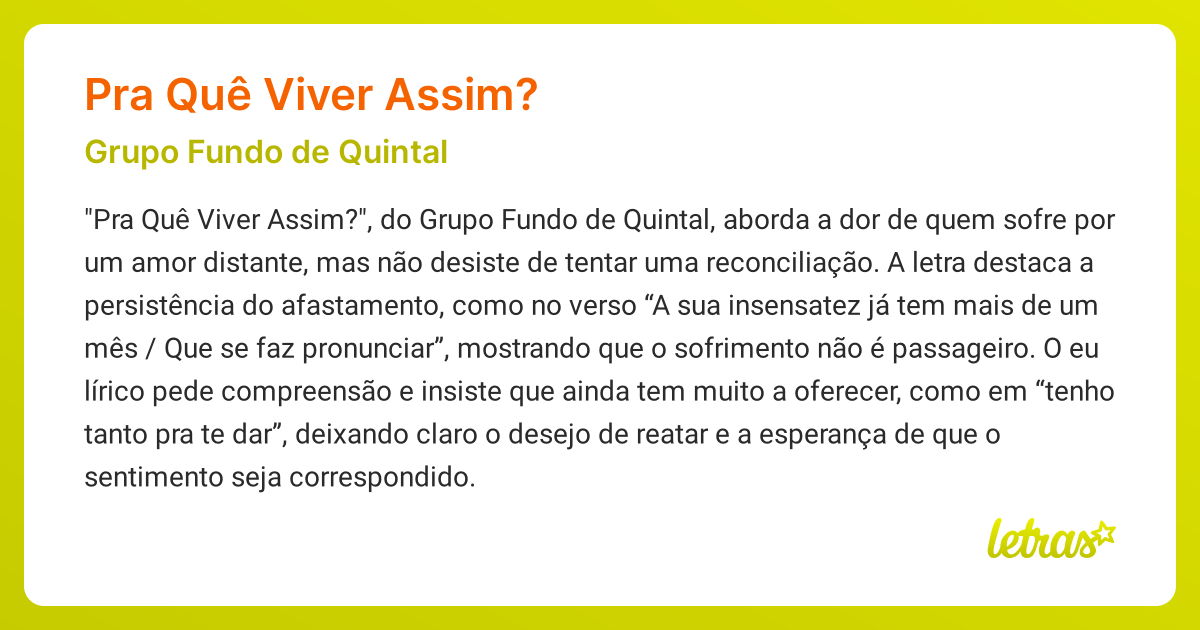 Significado da música PRA QUÊ VIVER ASSIM? (Grupo Fundo de Quintal ...