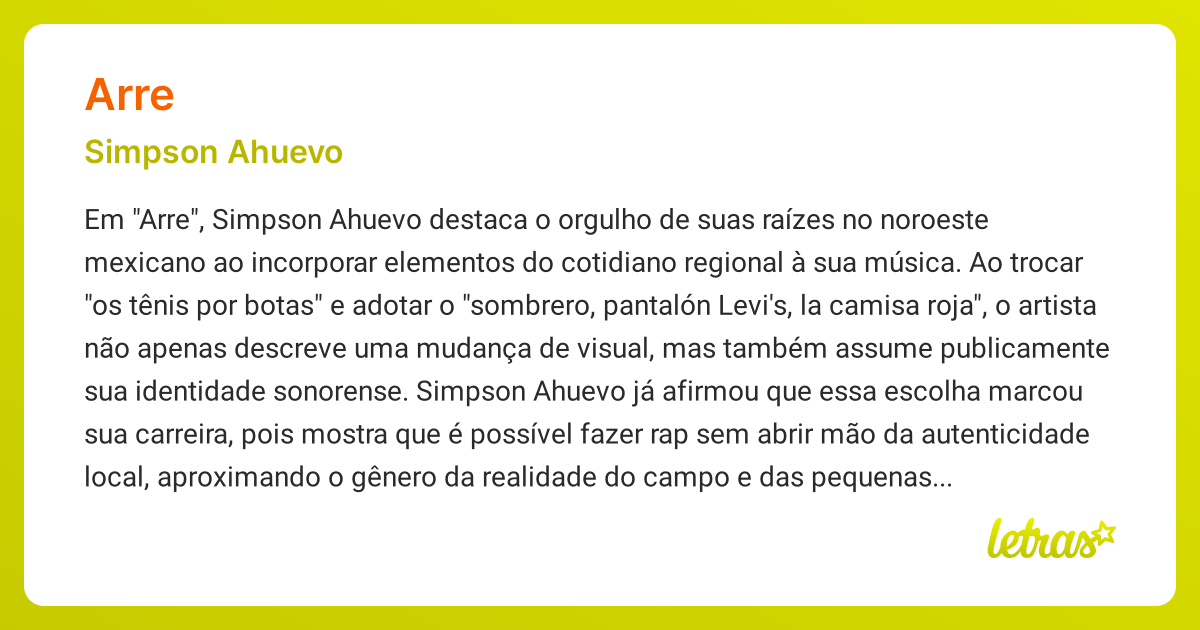 Significado da música ARRE (Simpson Ahuevo) - LETRAS.MUS.BR