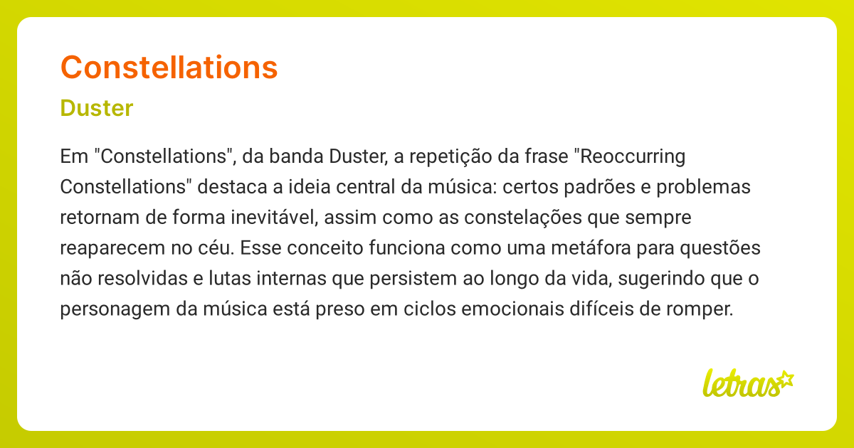 Significado da música CONSTELLATIONS (Duster) - LETRAS.MUS.BR