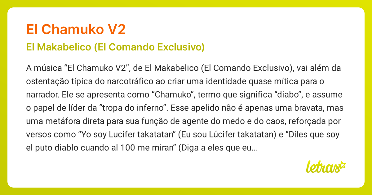 Significado da música EL CHAMUKO V2 (El Makabelico (El Comando ...