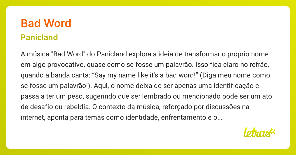 Significado da música BAD WORD (Panicland) - LETRAS.MUS.BR