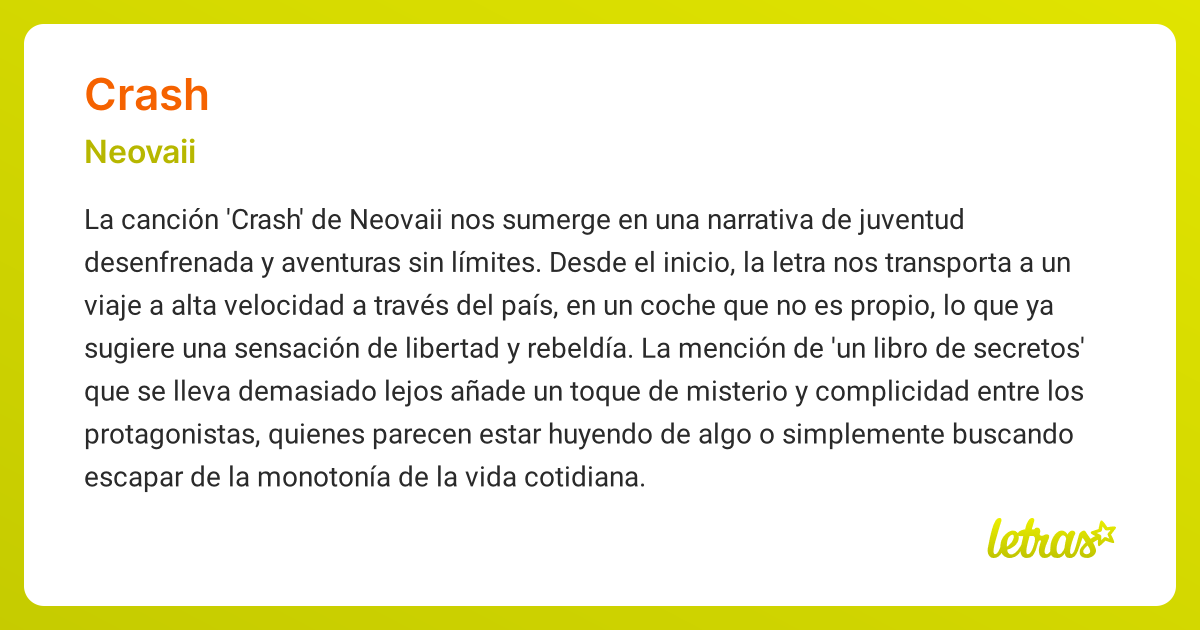 Significado de la canción CRASH (Neovaii) - LETRAS.COM