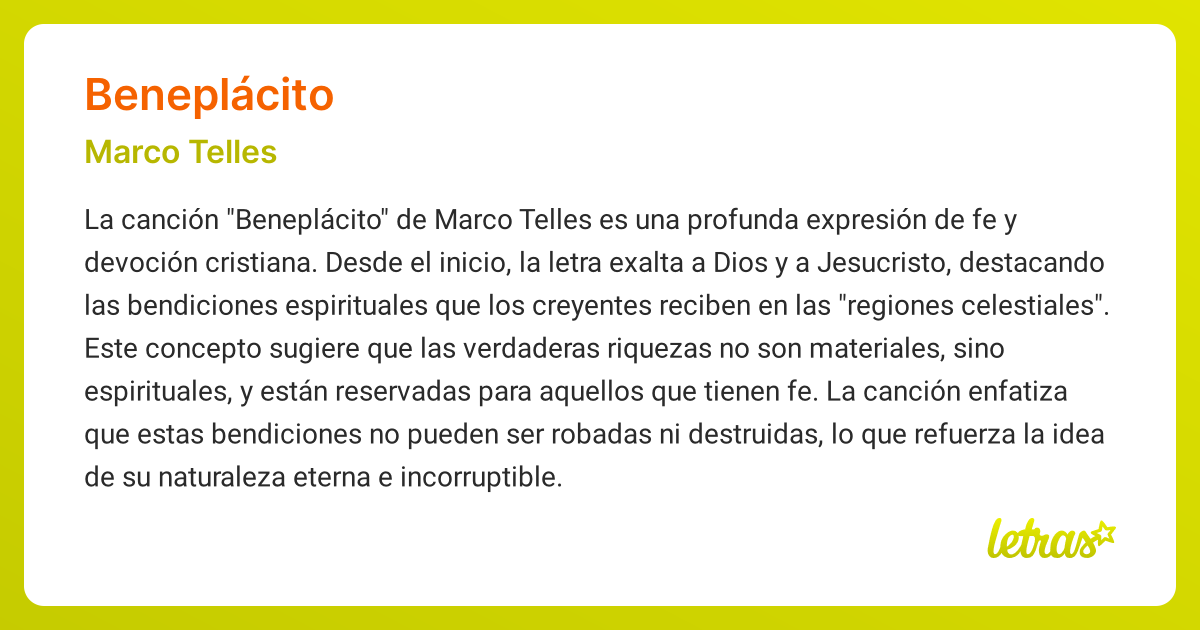 Significado de la canción BENEPLÁCITO (Marco Telles) - LETRAS.COM