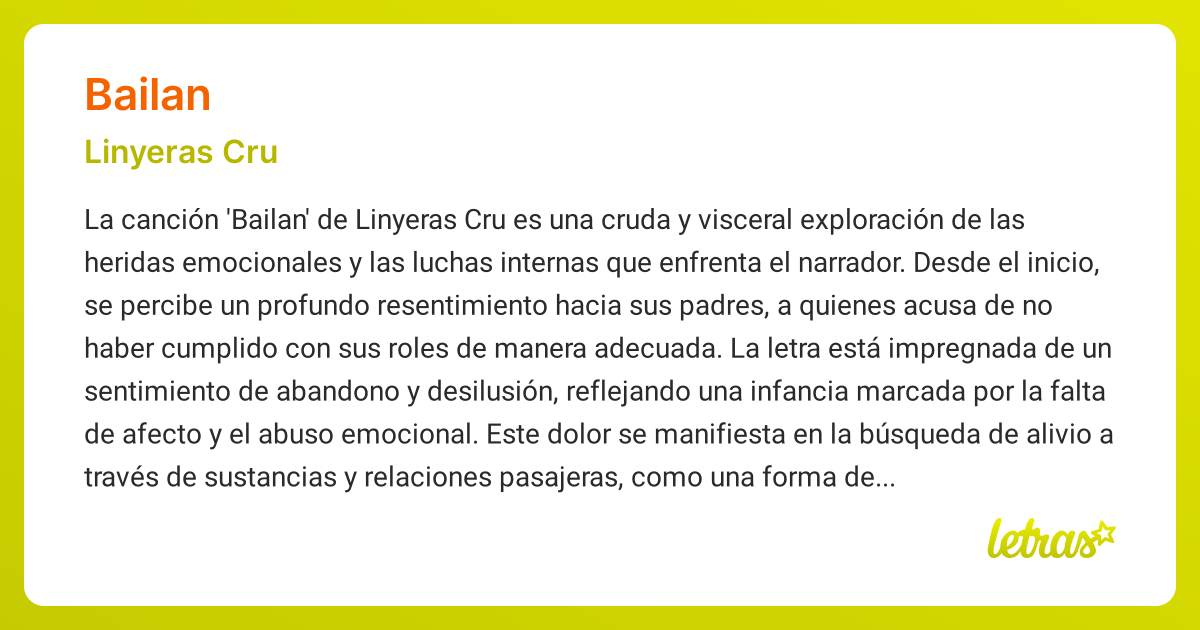 Significado de la canción BAILAN (Linyeras Cru) - LETRAS.COM
