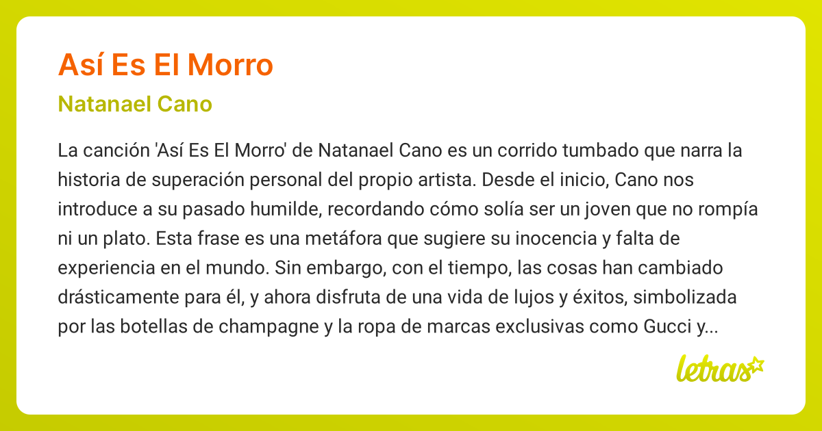Significado de la canción ASÍ ES EL MORRO (Natanael Cano) - LETRAS.COM