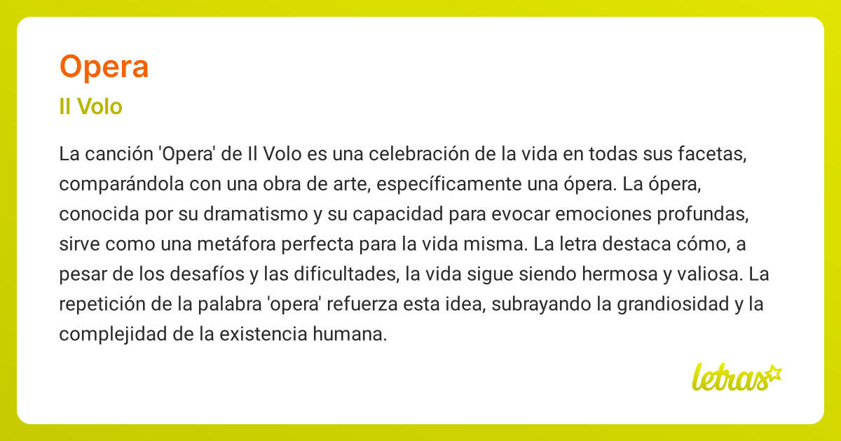 Significado de la canción OPERA (Il Volo) - LETRAS.COM