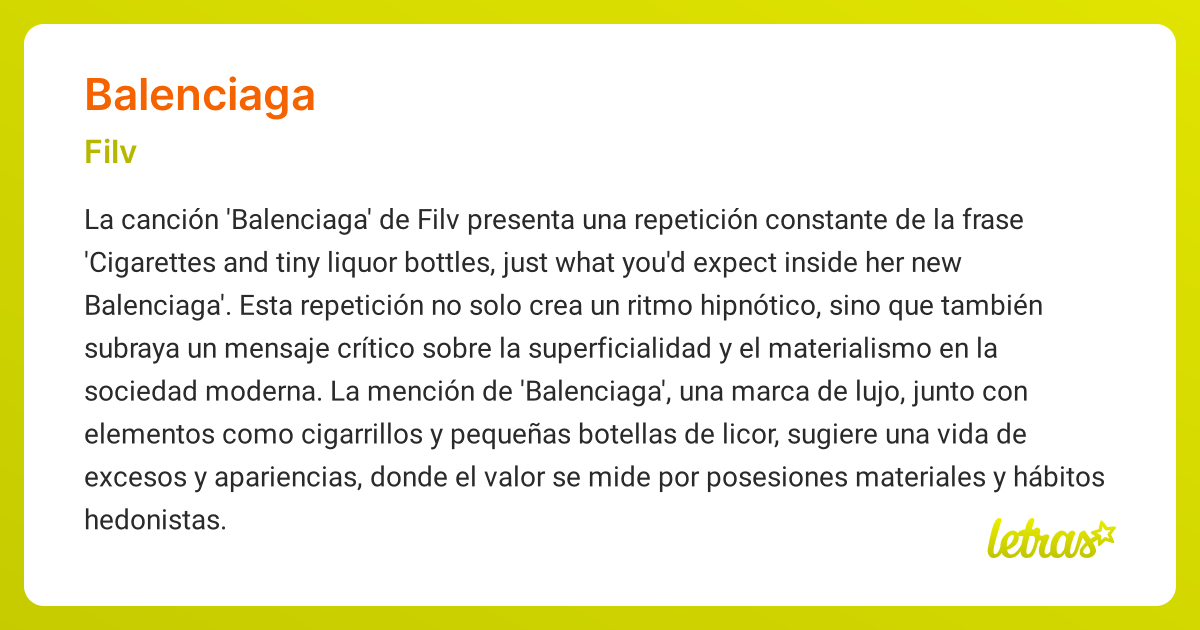 Significado de la canción BALENCIAGA (Filv) - LETRAS.COM