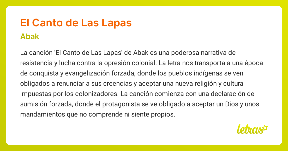 Significado de la canción EL CANTO DE LAS LAPAS (Abak) - LETRAS.COM