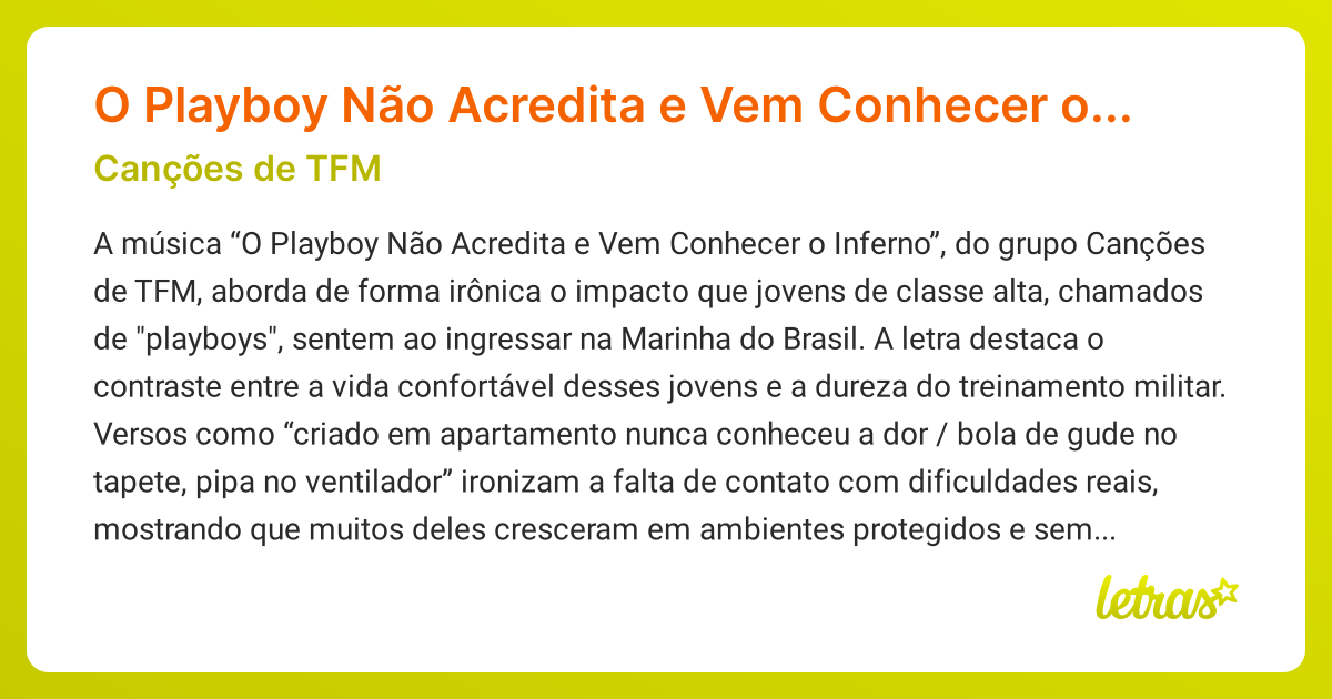 Significado da música O Playboy Não Acredita e Vem Conhecer o Inferno ...