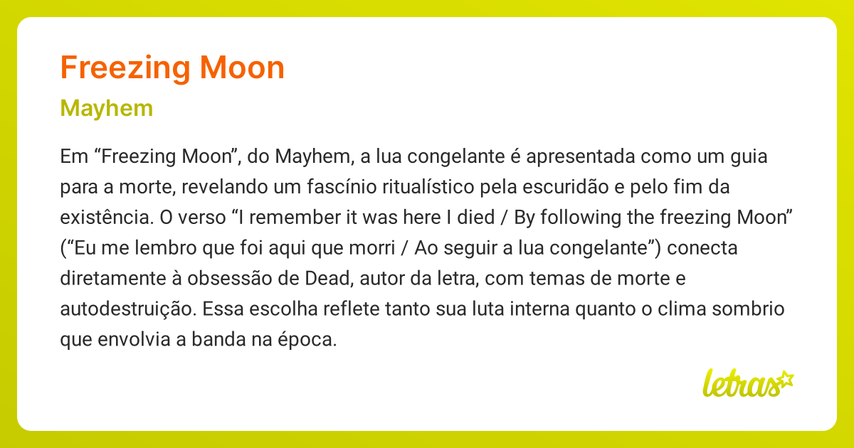 Significado da música FREEZING MOON (Mayhem) - LETRAS.MUS.BR