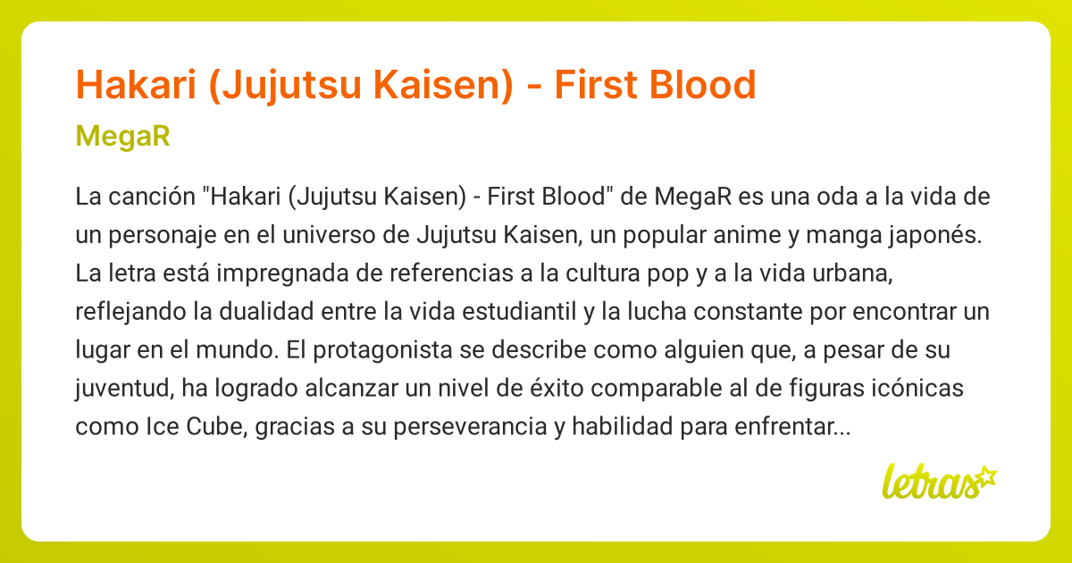 Significado de la canción Hakari (Jujutsu Kaisen) - First Blood (MegaR ...