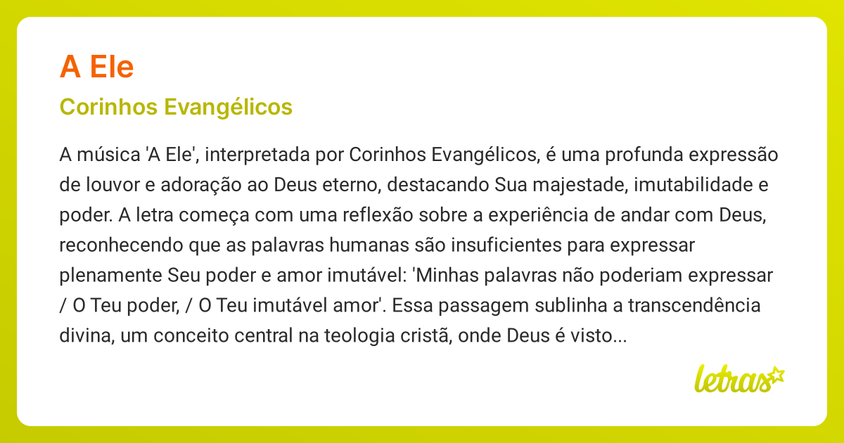 Significado da música A ELE (Corinhos Evangélicos) - LETRAS.MUS.BR