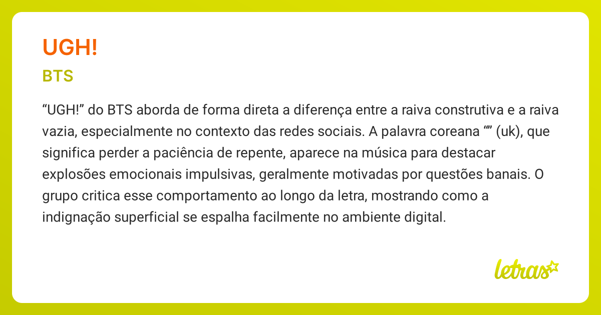 Significado da música UGH! (BTS) - LETRAS.MUS.BR