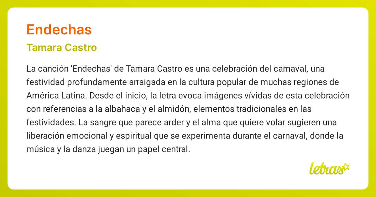 Significado de la canción ENDECHAS (Tamara Castro) - LETRAS.COM