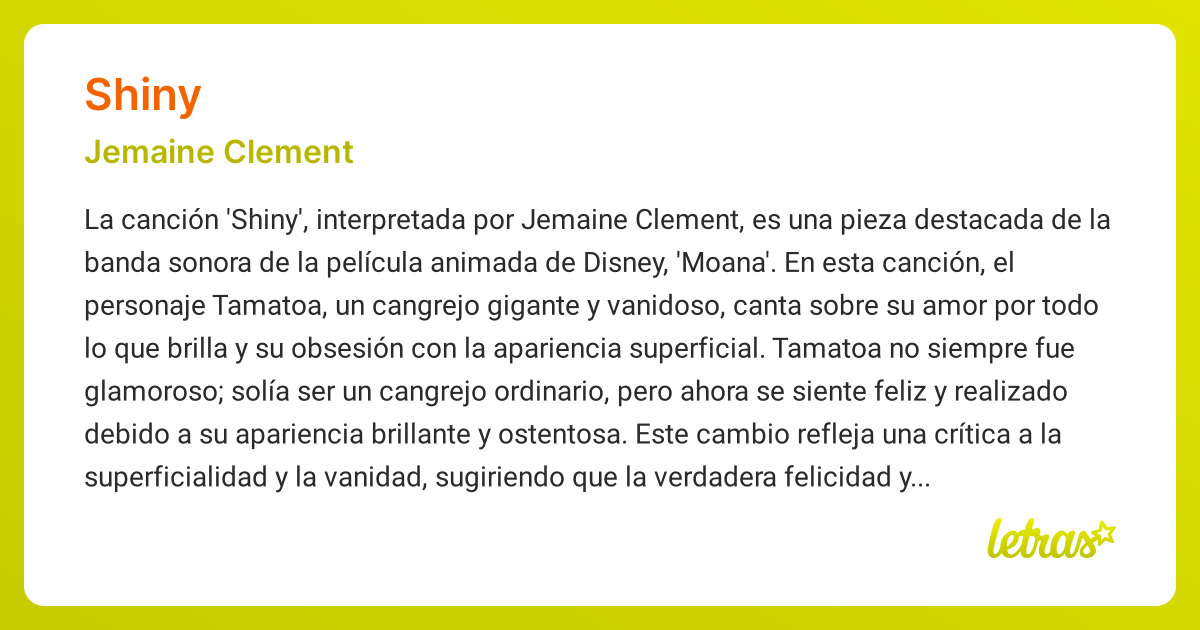Significado de la canción SHINY (Jemaine Clement) - LETRAS.COM