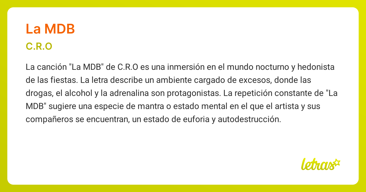 Significado de la canción LA MDB (C.R.O ) - LETRAS.COM