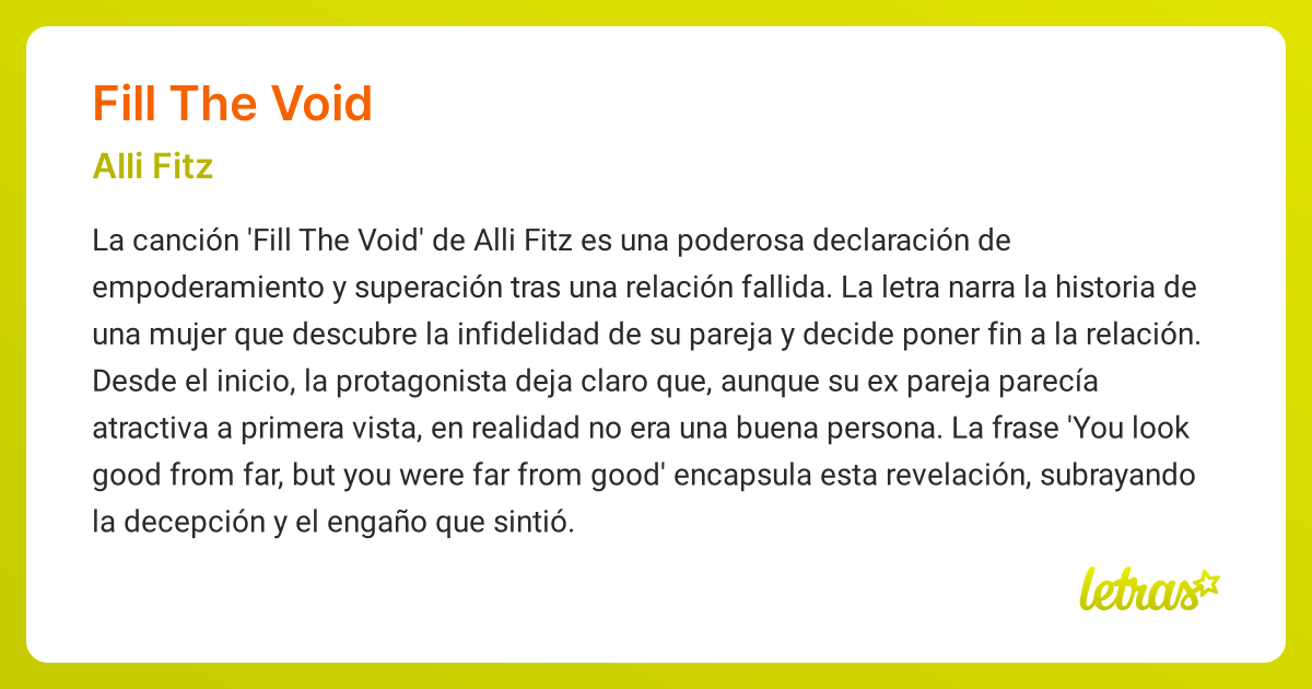 Significado de la canción FILL THE VOID (Alli Fitz) - LETRAS.COM