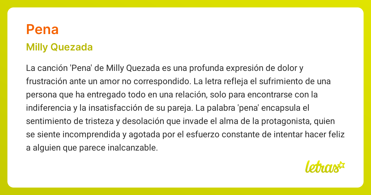 Significado de la canción PENA (Milly Quezada) - LETRAS.COM