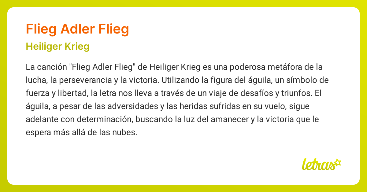 Significado de la canción FLIEG ADLER FLIEG (Heiliger Krieg) - LETRAS.COM
