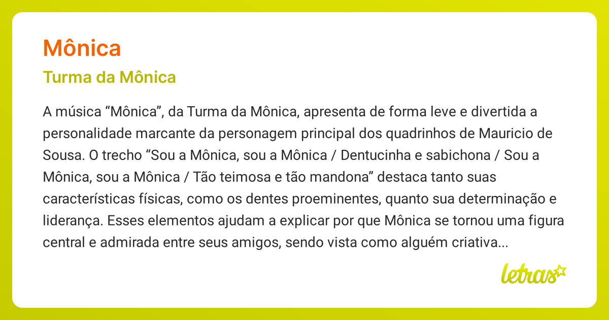 Significado da música MÔNICA (Turma da Mônica) - LETRAS.MUS.BR