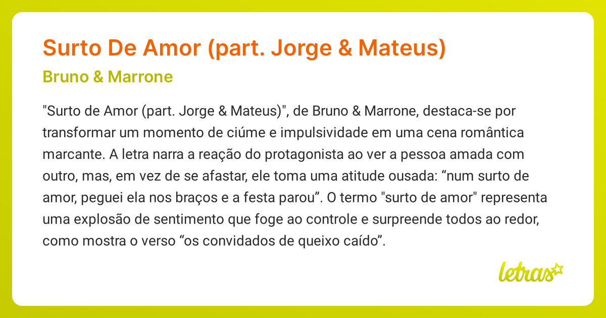 Significado da música Surto De Amor (part. Jorge & Mateus) (Bruno ...