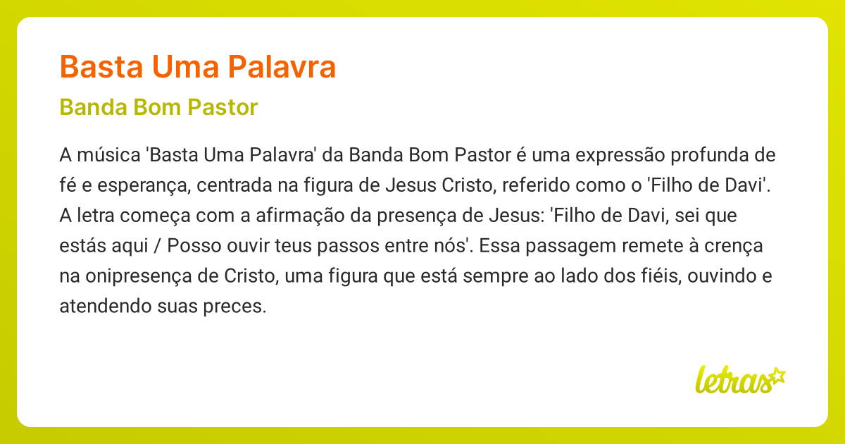 Significado da música BASTA UMA PALAVRA (Banda Bom Pastor) - LETRAS.MUS.BR