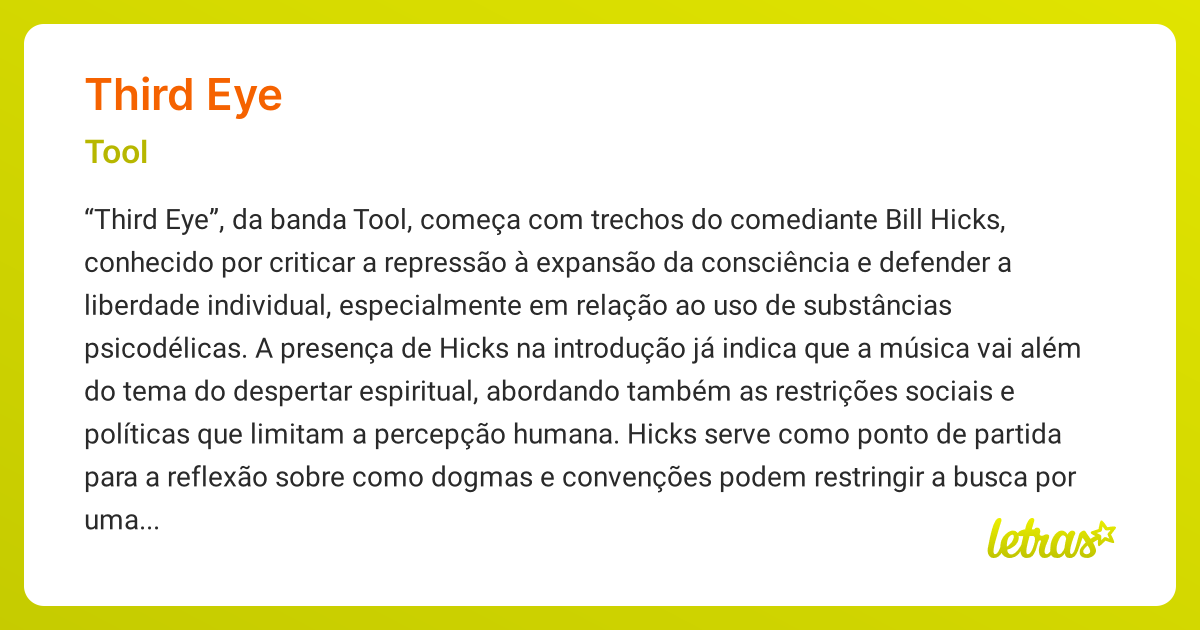 Significado da música THIRD EYE (Tool) - LETRAS.MUS.BR