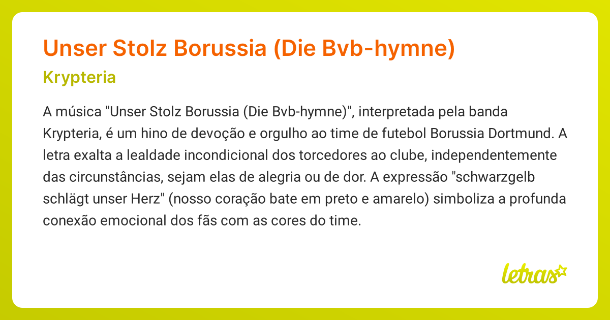 Significado da música Unser Stolz Borussia (Die Bvb-hymne) (Krypteria ...