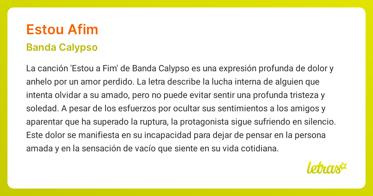 Significado de la canción ESTOU AFIM (Banda Calypso) - LETRAS.COM