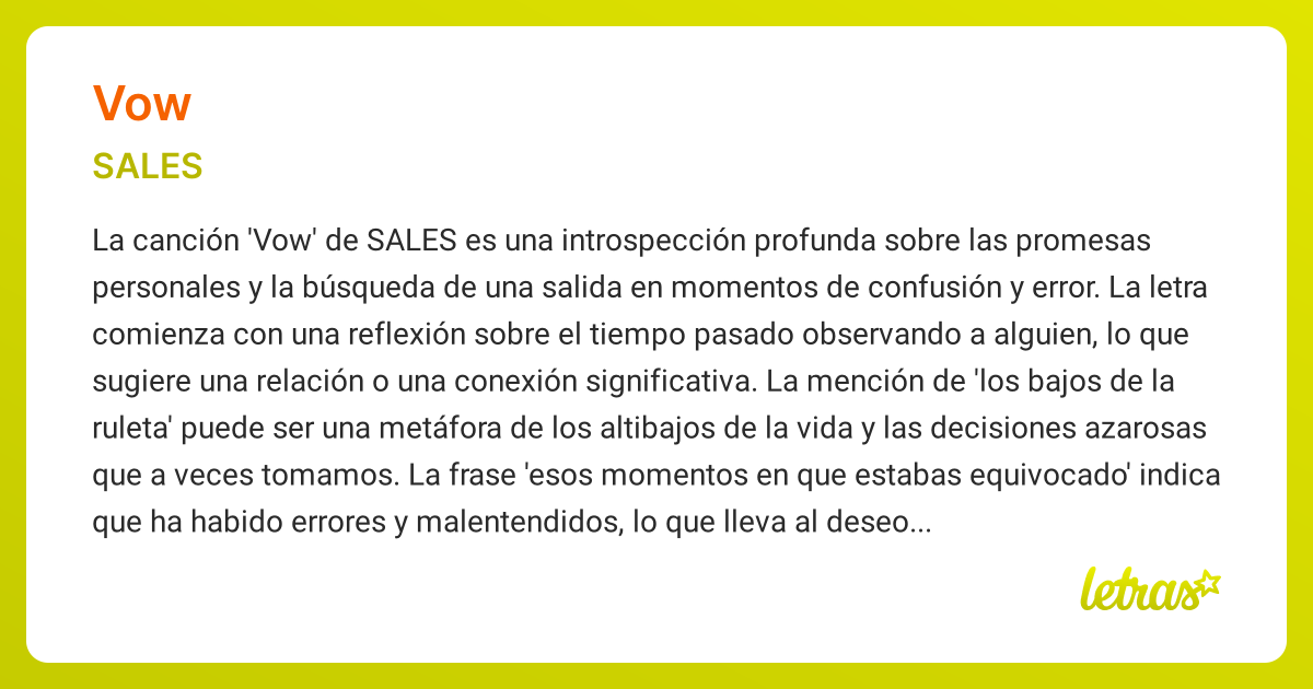 Significado de la canción VOW (SALES) - LETRAS.COM